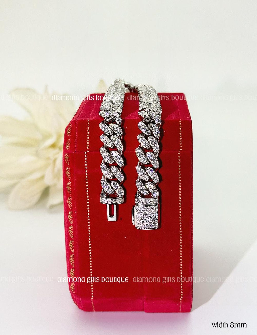 MOISSANITE Miami Cuban Link Chain HANDMADE Bracelet Necklace Choker 18K ...