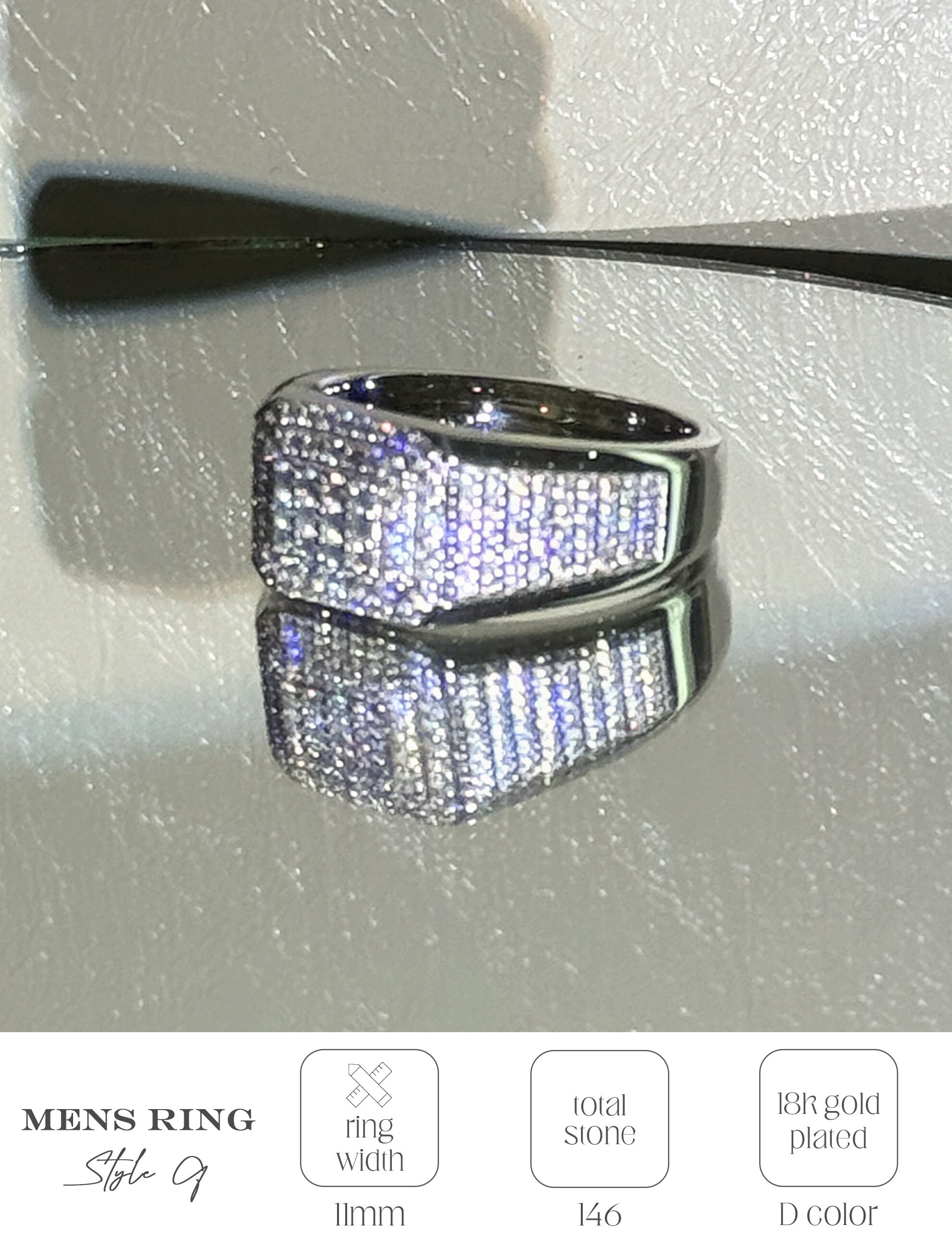 Moissanite Ring for Men Statement Band Pinky Ring Hip Hop Rapper Iced ...