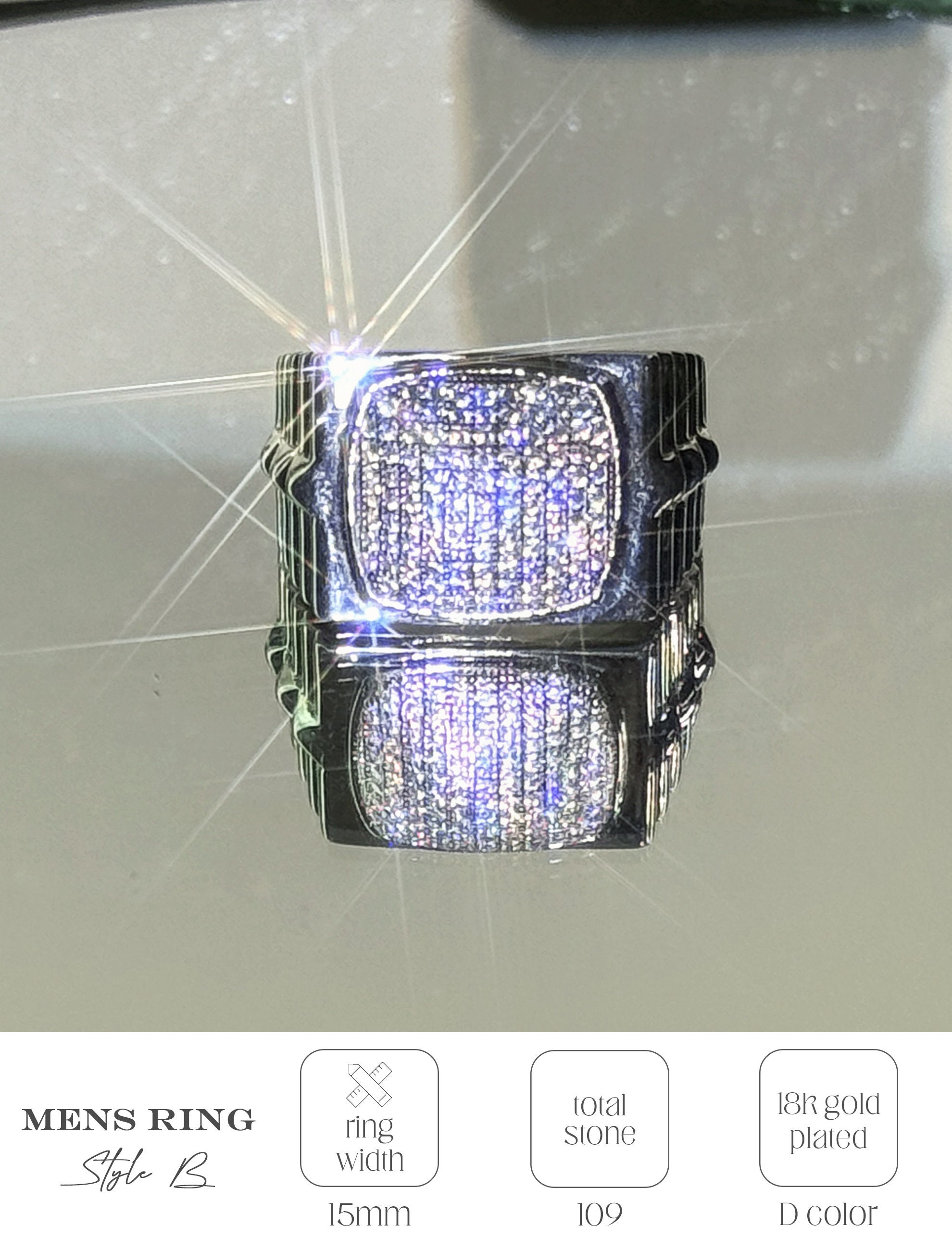 Moissanite Ring for Men Statement Band Pinky Ring Hip Hop Rapper Iced ...