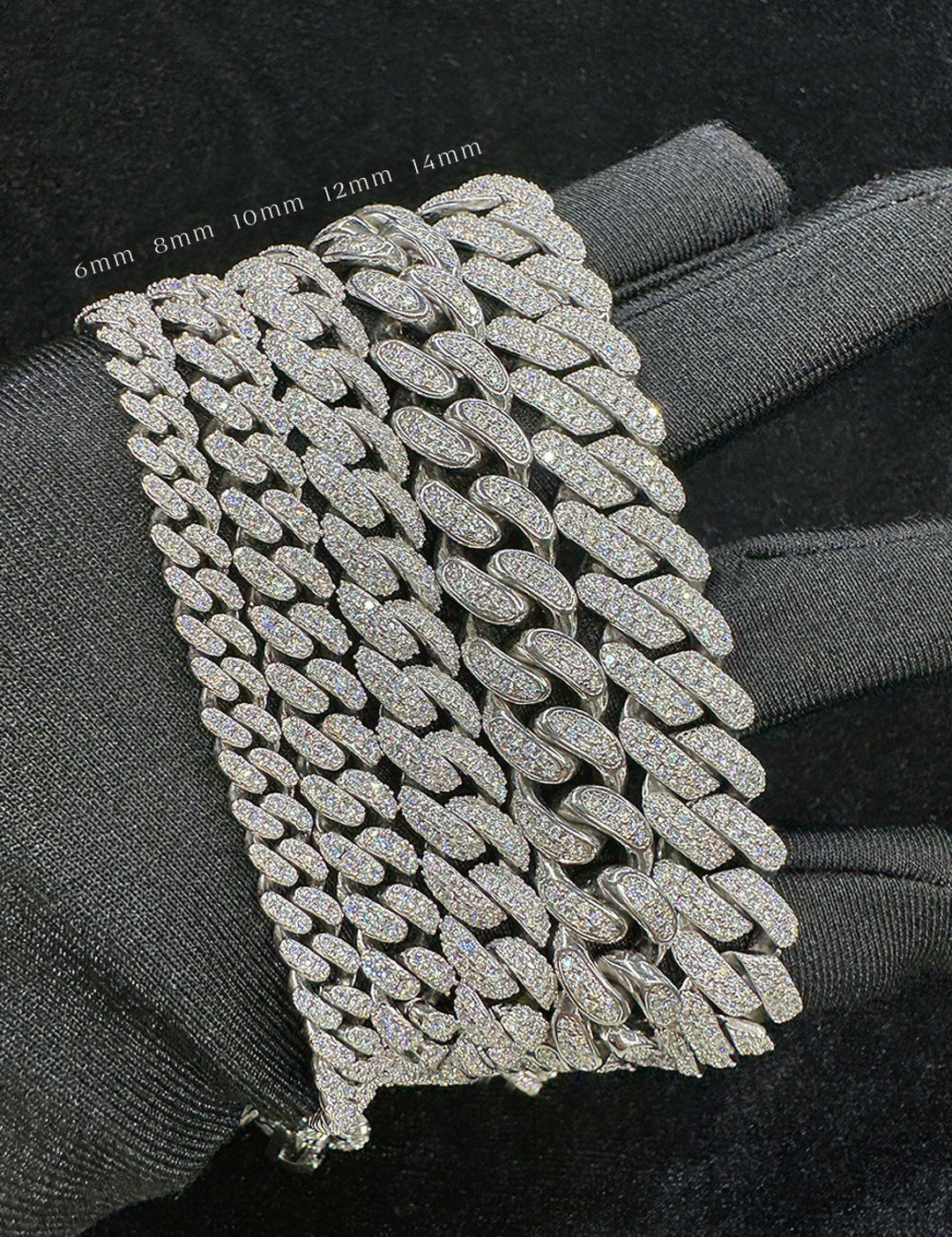 Cuban Link Chain MOISSANITE Stones Prong Miami Bracelet Necklace Solid ...