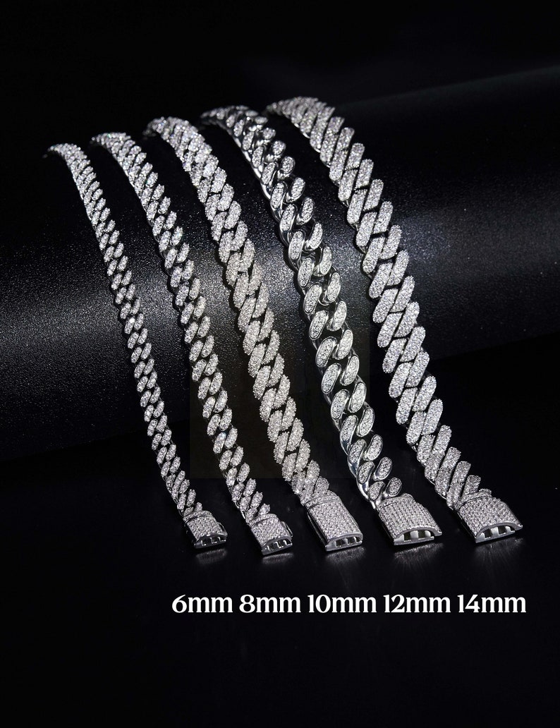 6mm Moissanite Cuban Link BRACELET 18K Gold Plated Silver Chain Men Hip ...