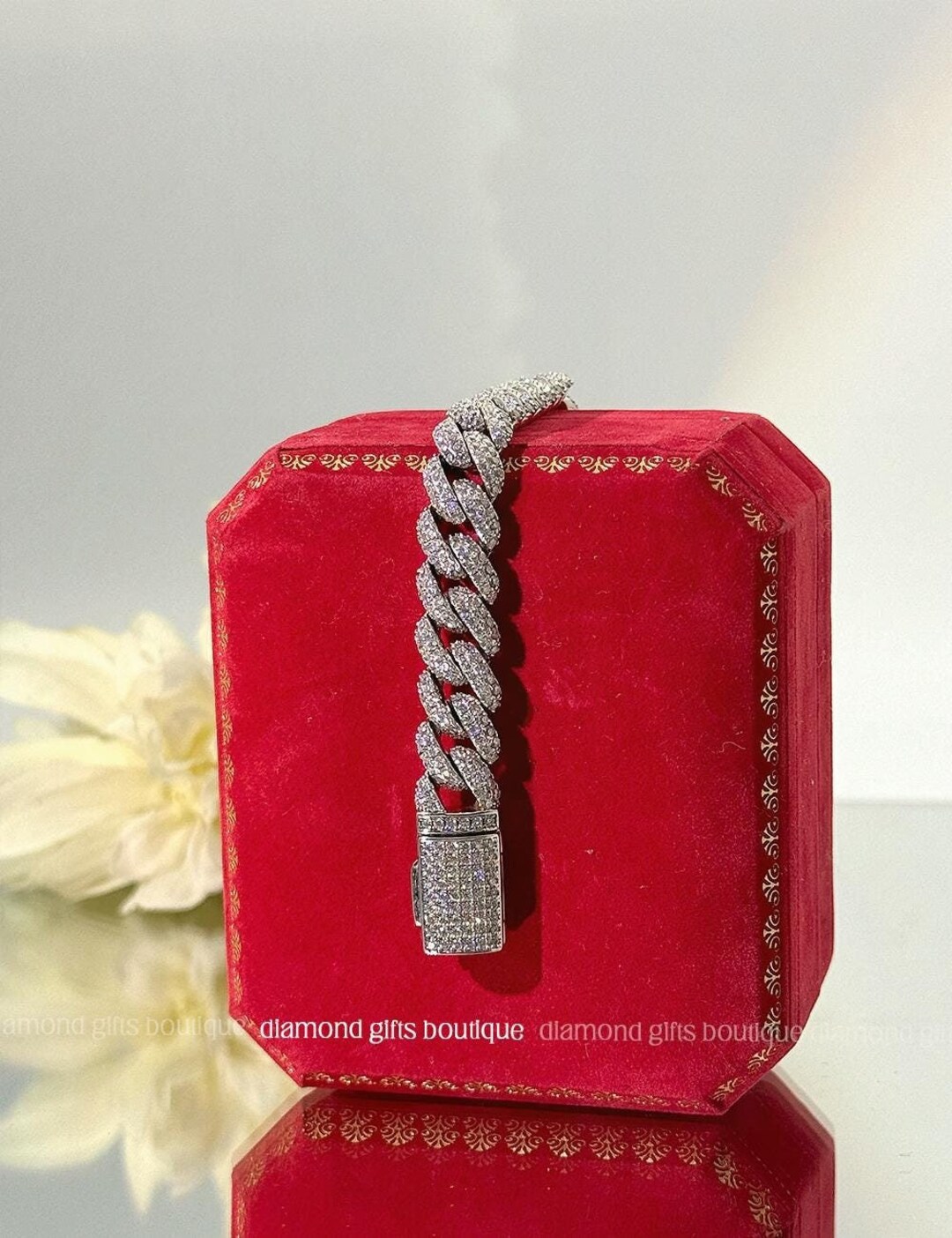 MOISSANITE Prong Miami Cuban Link Chain Diamond Bracelet Necklace Men ...