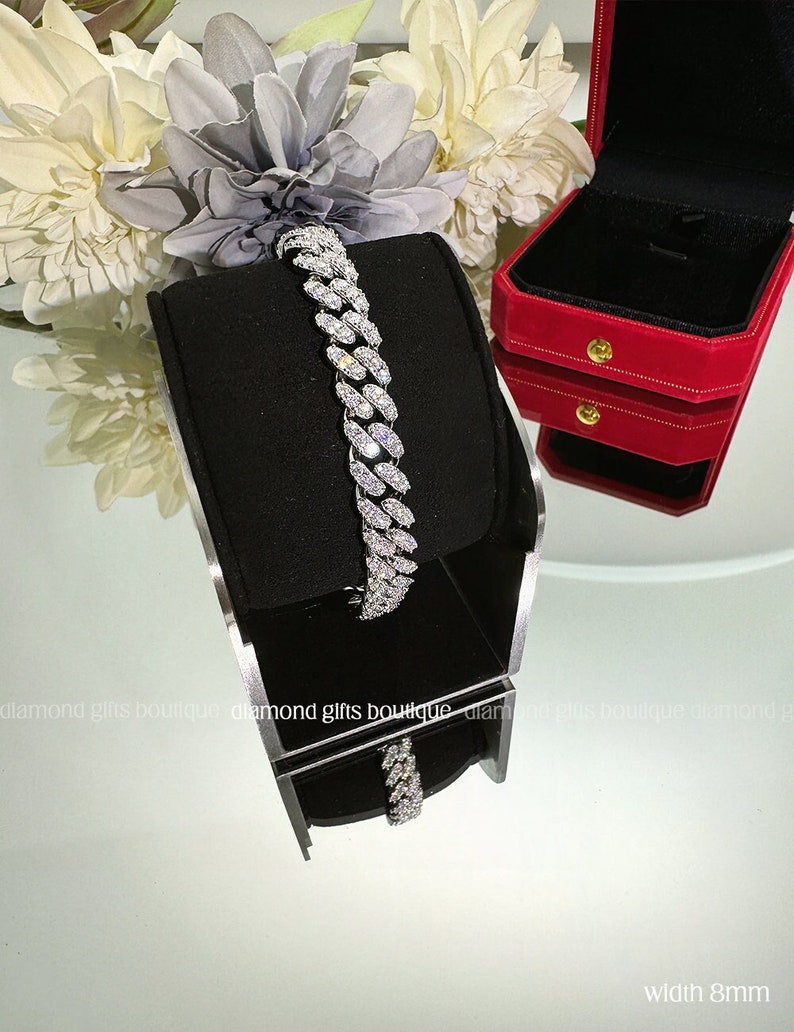 Moissanite Cuban Link Chain Necklace & Bracelet 925 Sterling Silver 18K ...