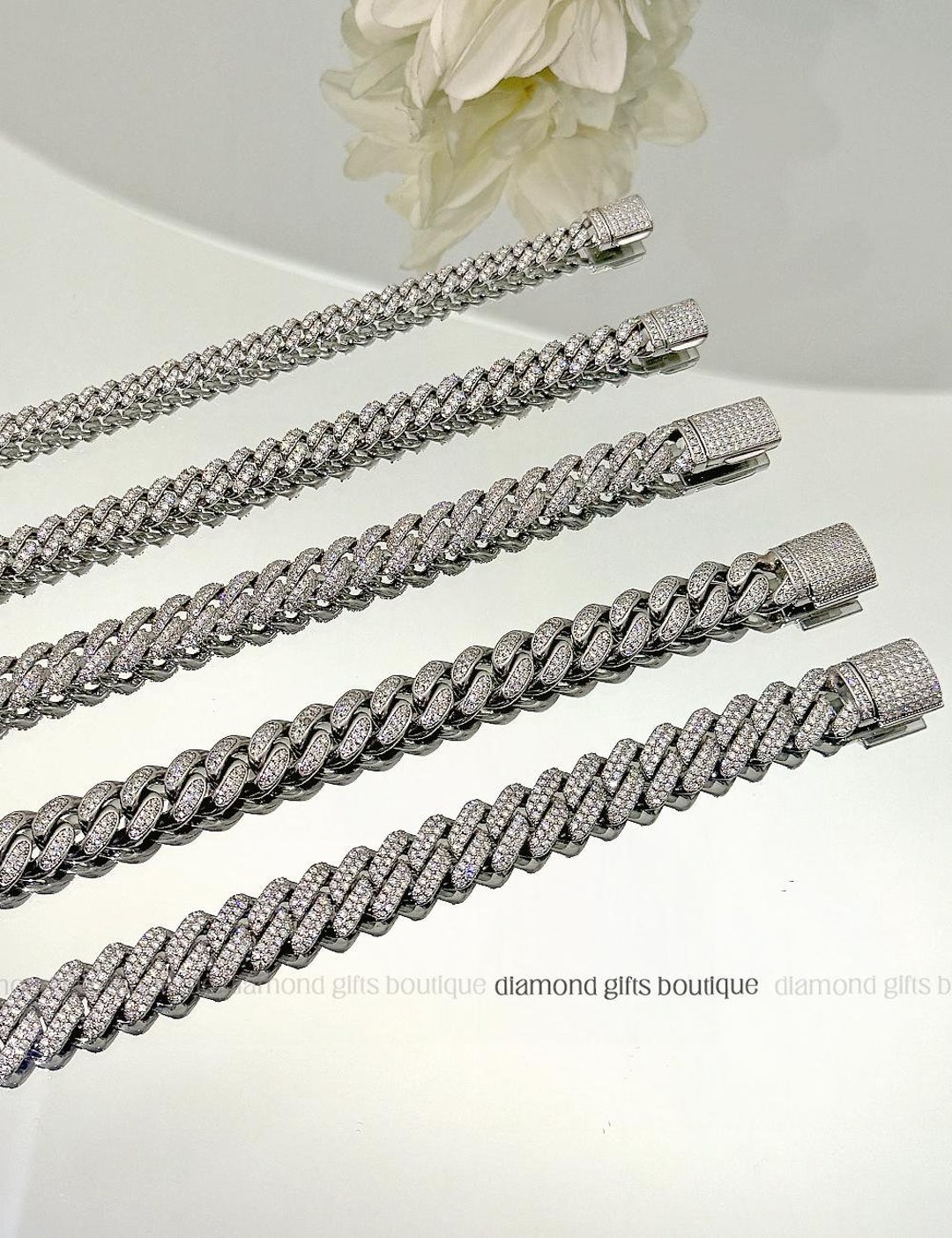 Cuban Link Chain MOISSANITE Stones Prong Miami Bracelet Necklace Mens ...