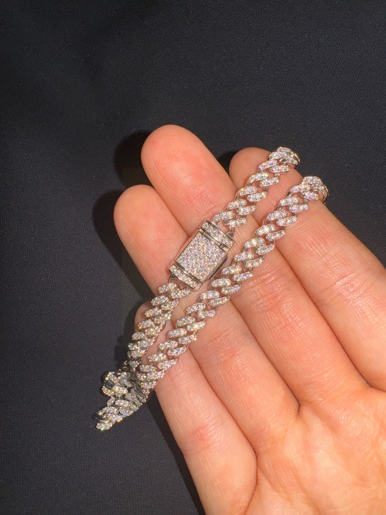 10 Mm Vvs Certified Moissanite Diamond Cuban Link Bracelet For Men 18k