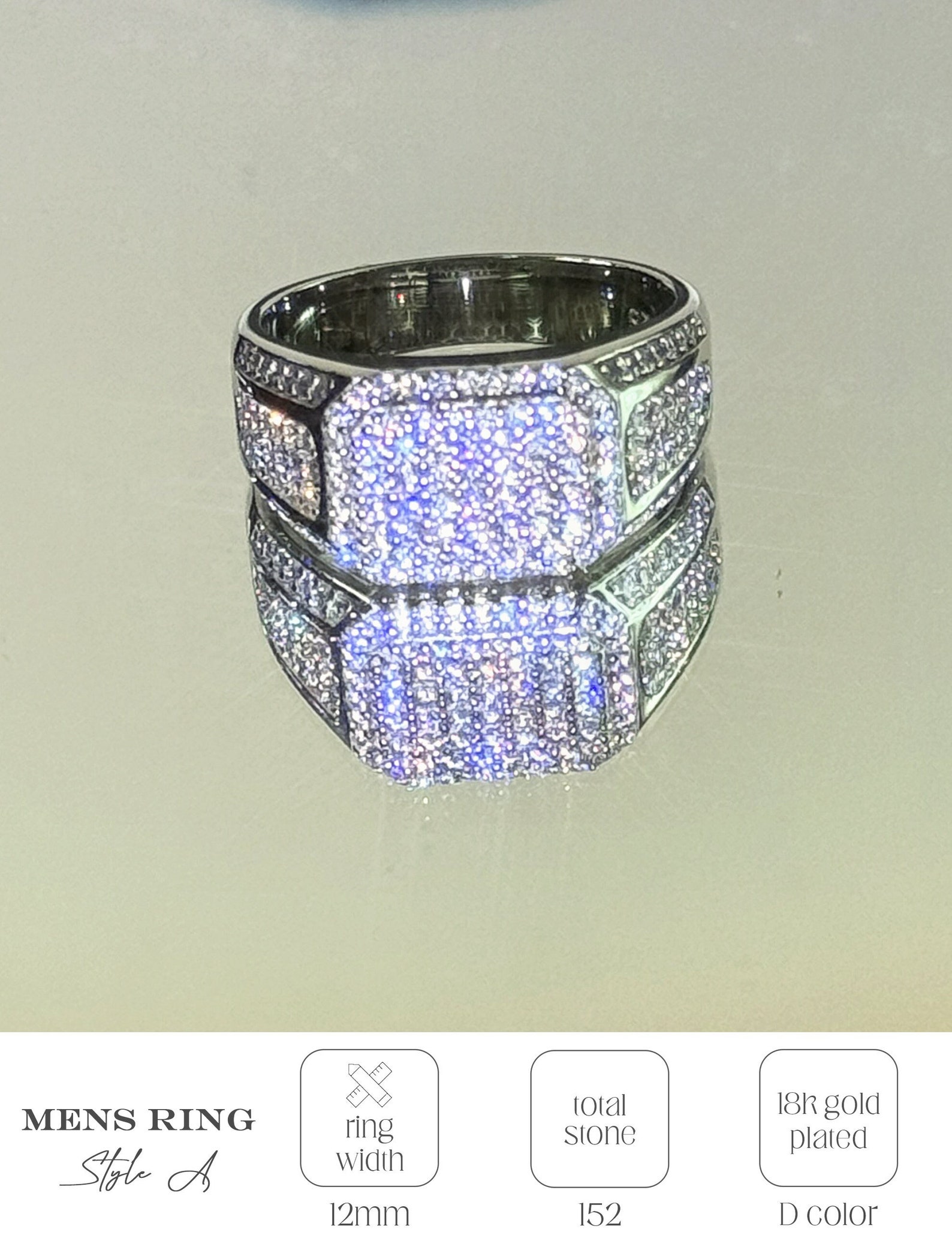 Moissanite Ring for Men Statement Band Pinky Ring Hip Hop Rapper Iced ...