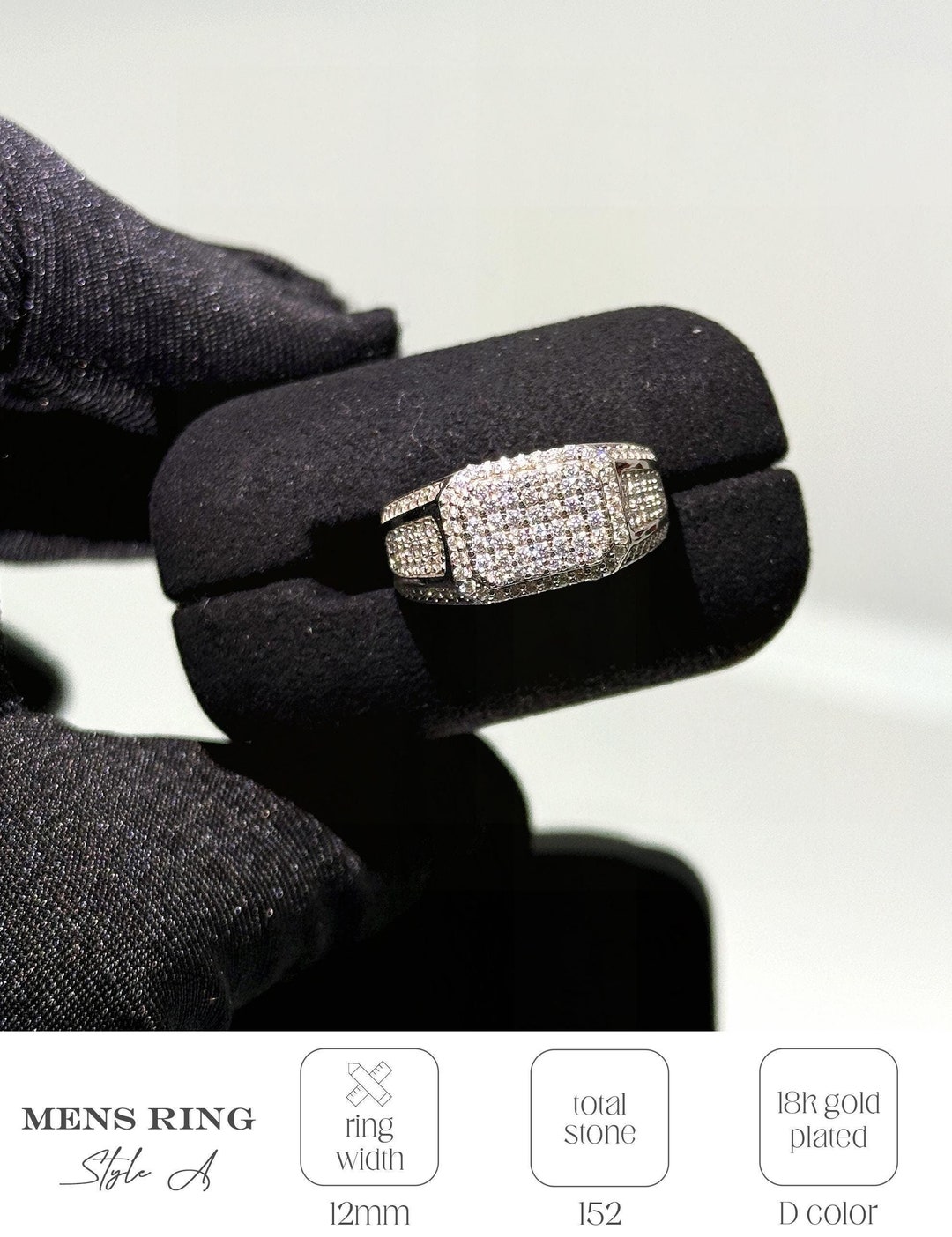 MOISSANITE Ring for Men Diamond Pinky Ring Hip Hop Band Statement Band ...