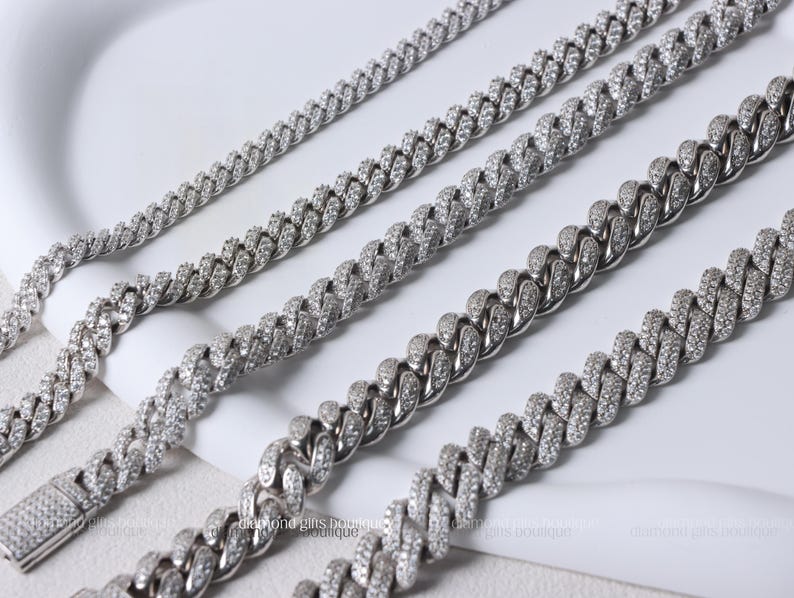 Iced Out Moissanite Cuban Link Chain for Men, 925 Sterling Silver Hip ...