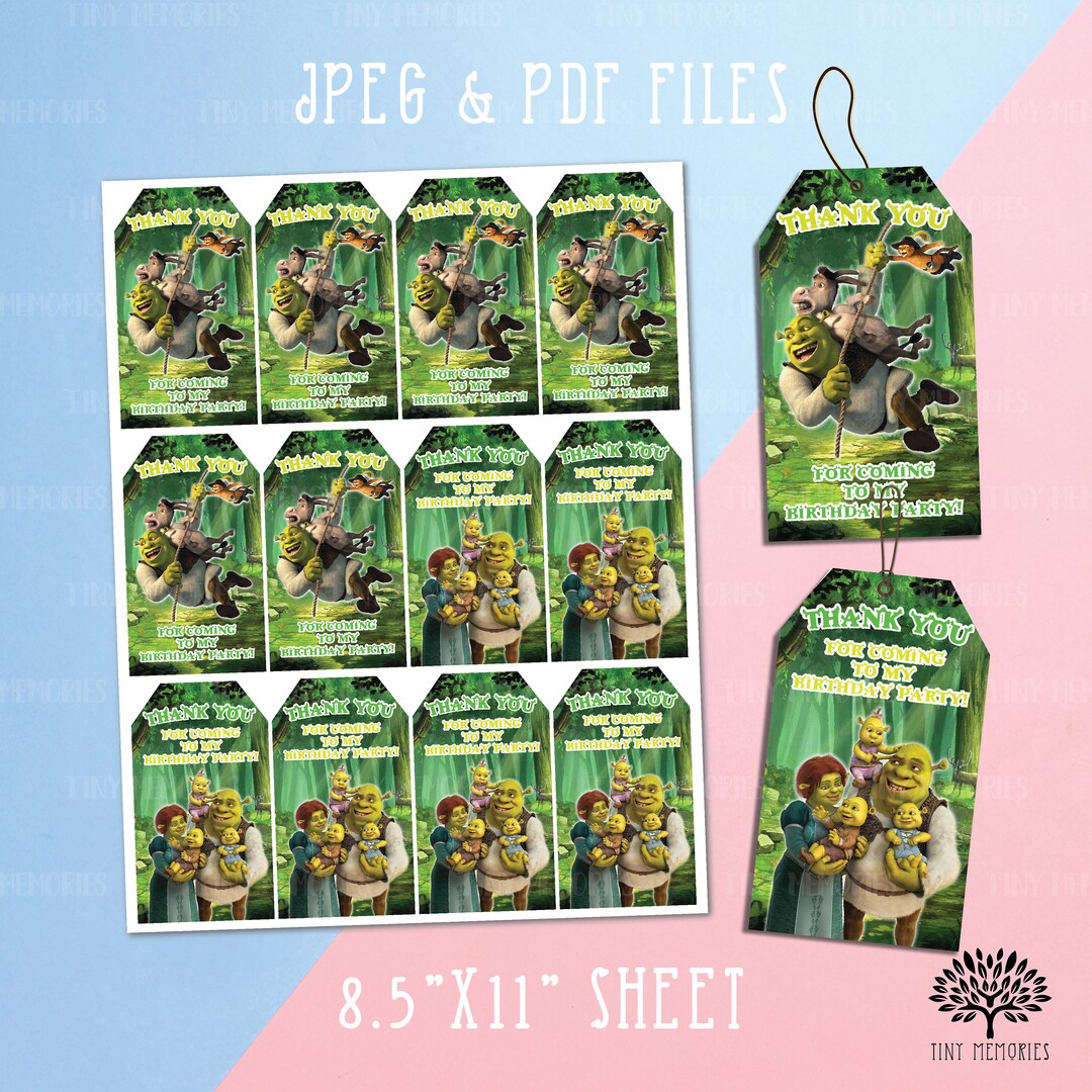 Instant Download Digital Shrek Thank You Note Bag Topper, Favor Tags ...