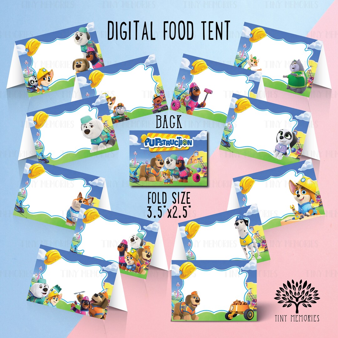 Instant Download Digital Pupstruction Food Tent, Favor Tags Puppy ...