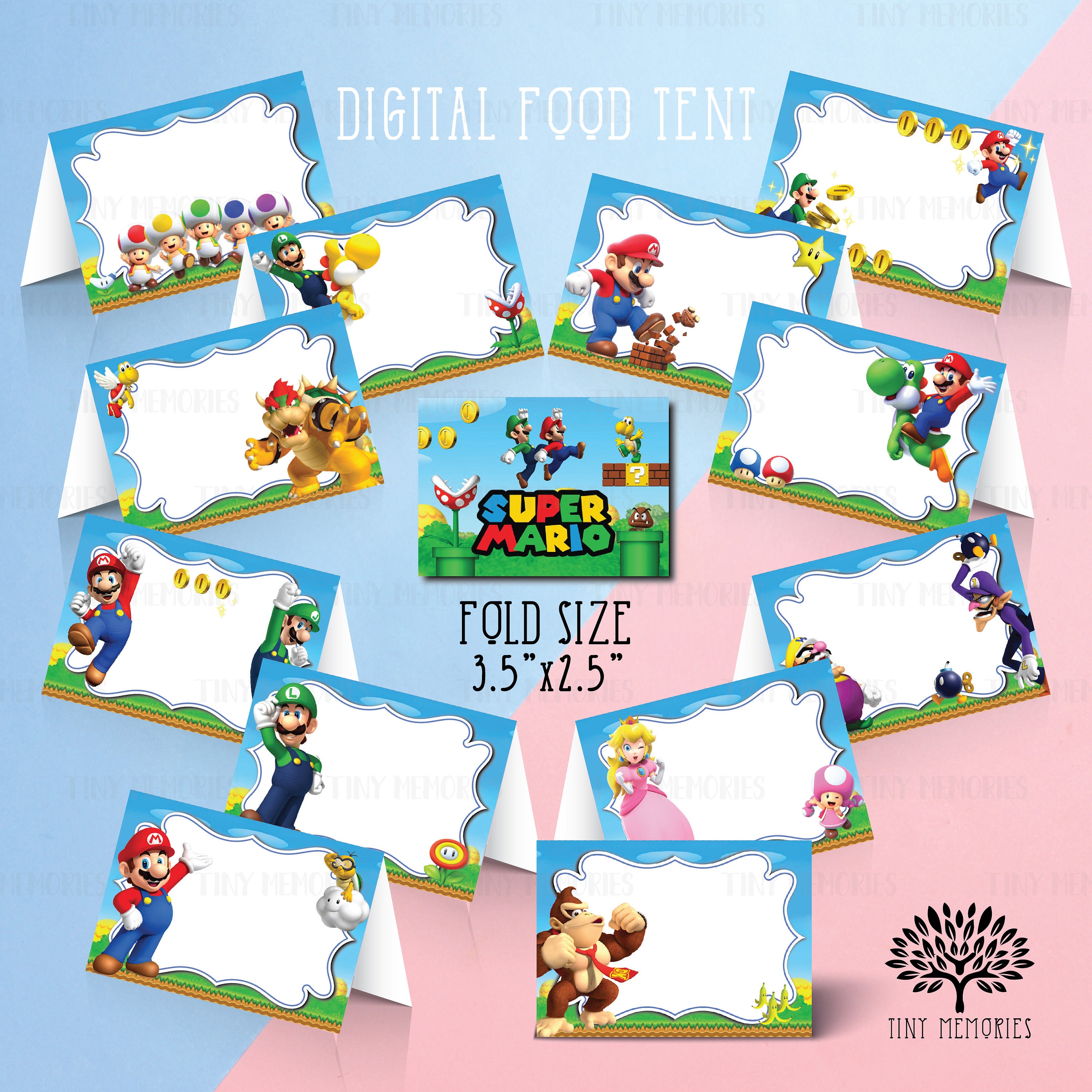 Instant Download Digital Super Mario Food Tent, Favor Tags Goodie Bag ...