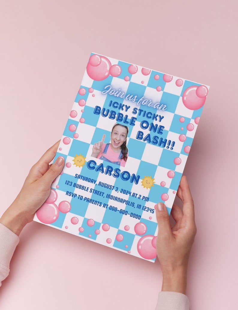 Ms. Rachel Icky Sticky Bubble Gum Birthday Invitation, Its Set for One ...