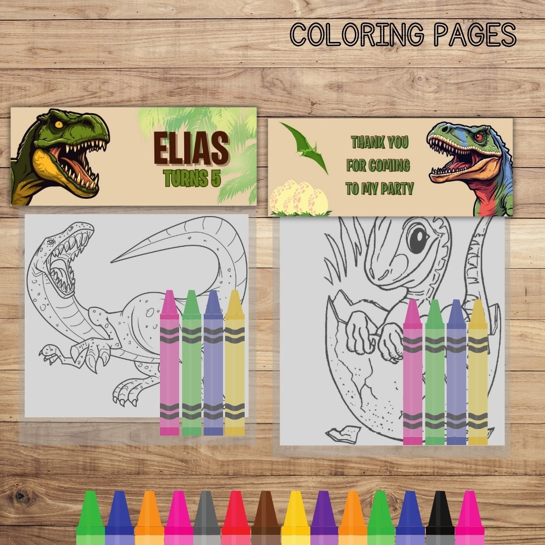 Dinosaur Mini Coloring Pages & Crayons: Birthday Party Favors - Etsy
