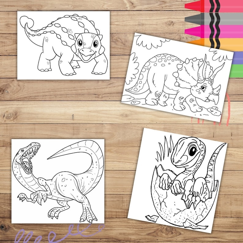 Dinosaur, Dinosaur Mini Coloring Pages and Crayons, Dinosaur Birthday ...