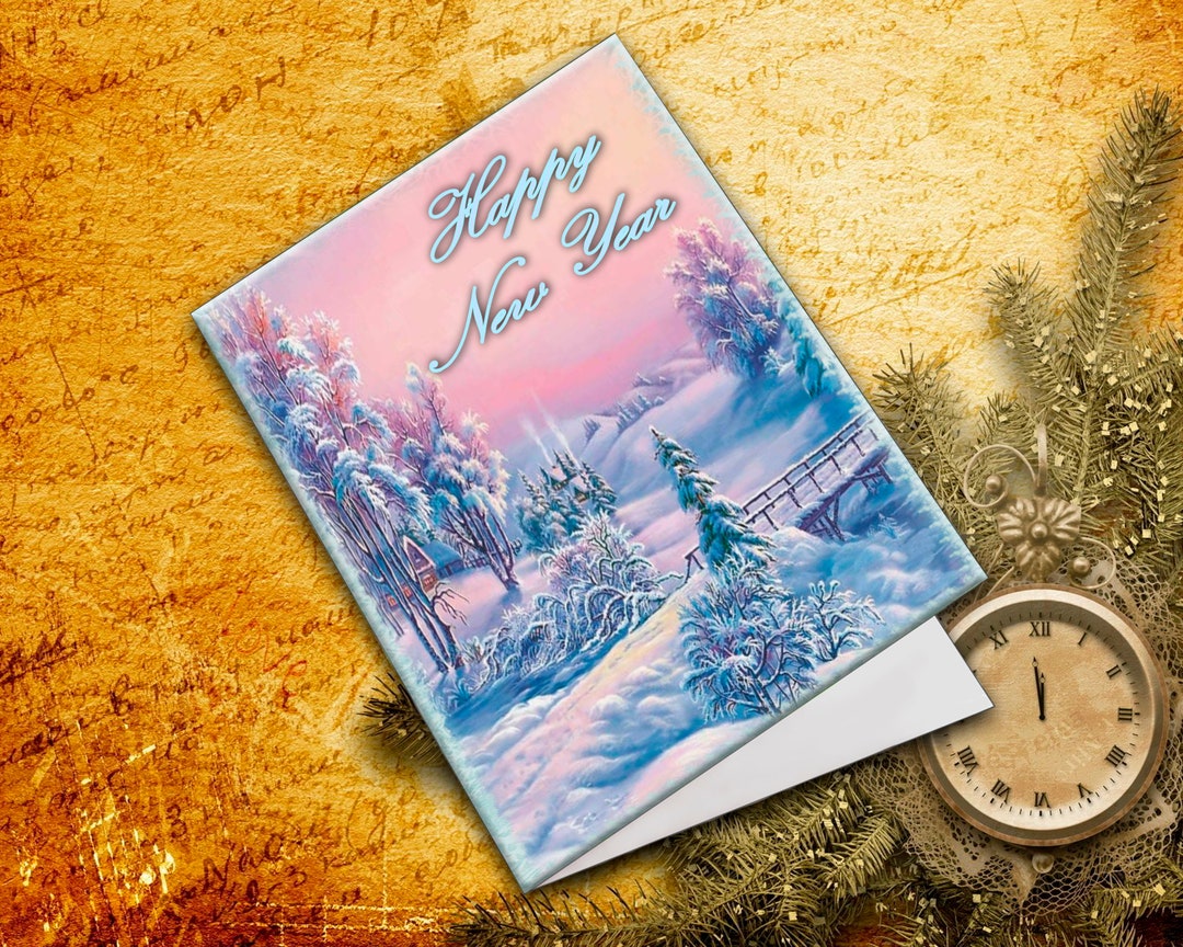 New Year Card. Printable New Year Card. Digital New Year Card. Postcard ...