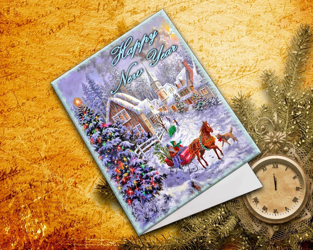 New Year Card. Printable New Year Card. Digital New Year Card. Postcard ...