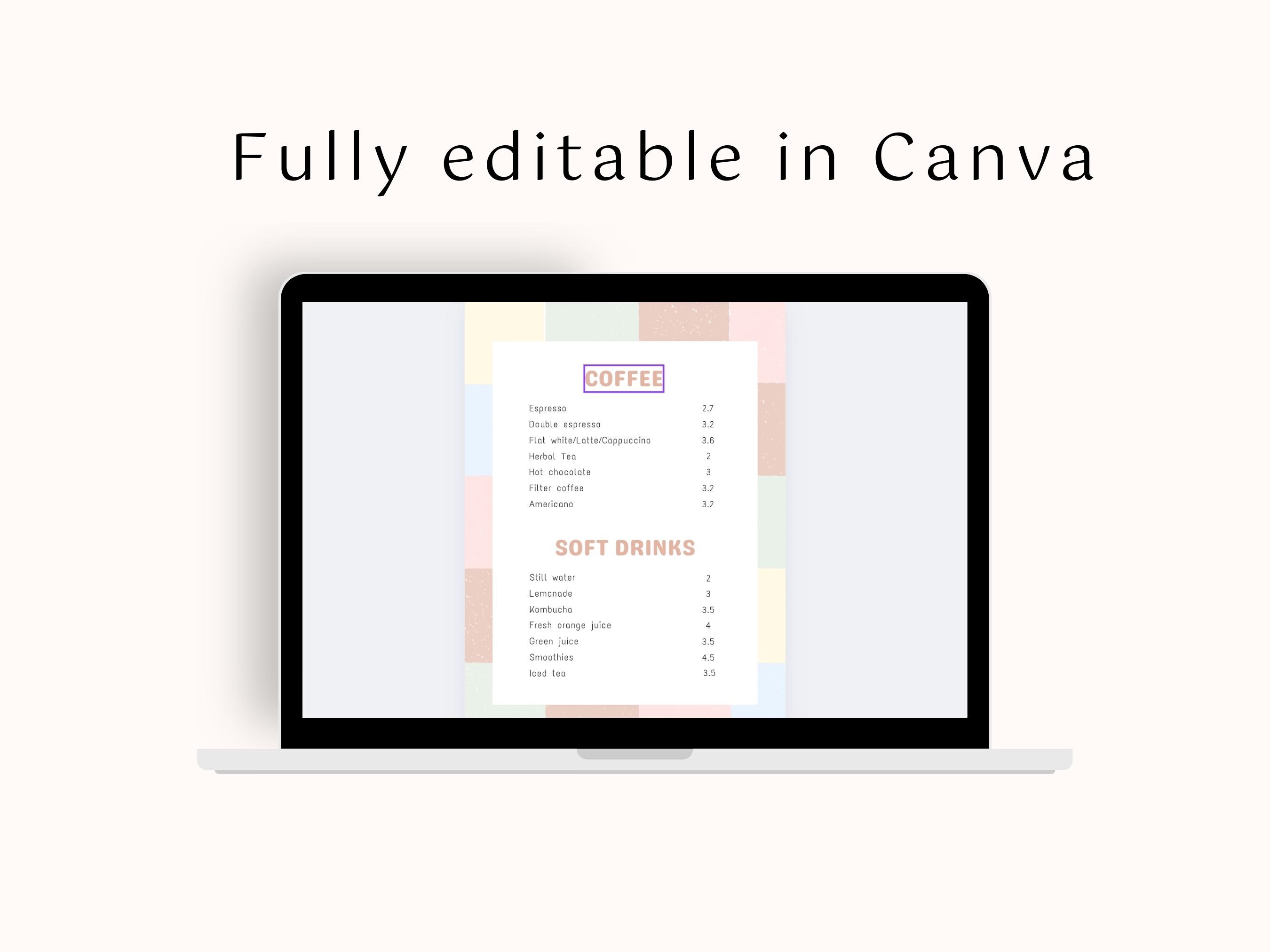 Cafe Menu Editable, Coffee + Soft Drinks Menu Template, Pastel Neutral ...