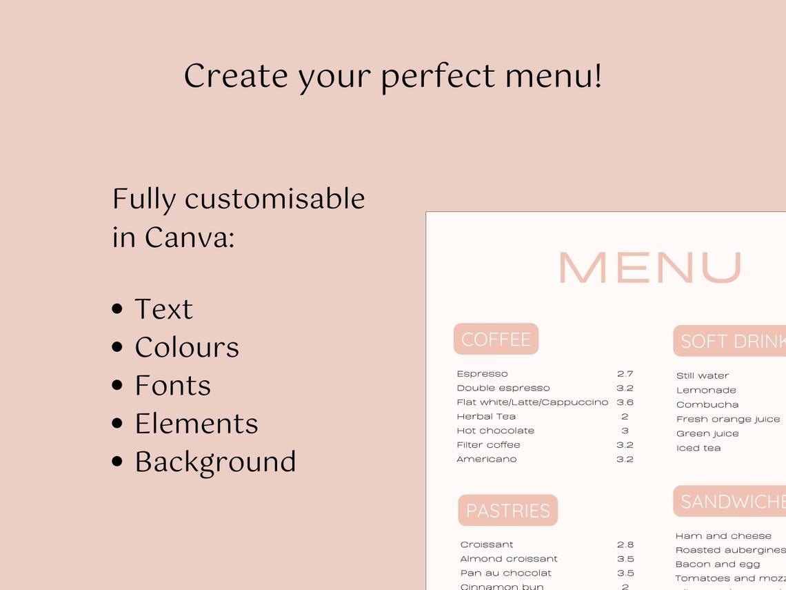 Cafe Menu Template, Food + Drinks, Editable Coffee Shop Restaurant ...