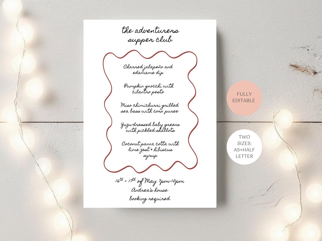 Supper Club Menu Invitation, Editable Flyer Canva Template, Dinner ...