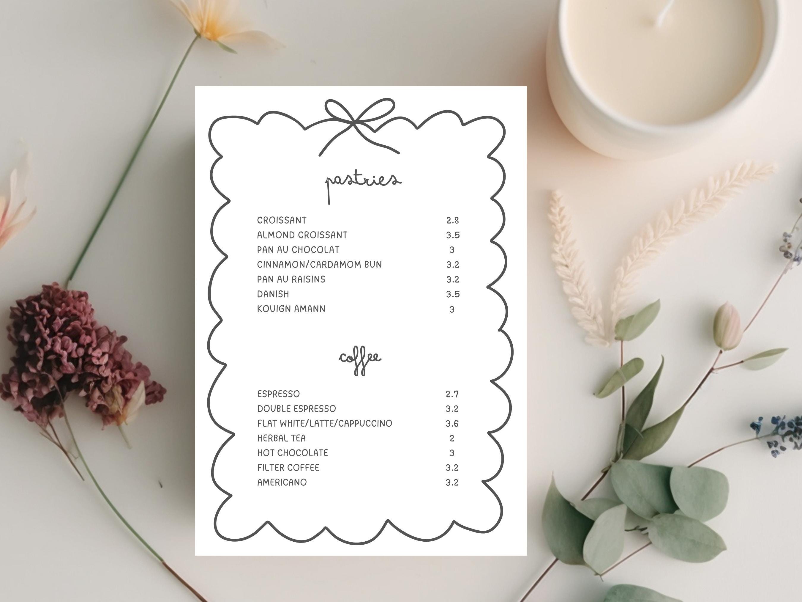 Cafe Bakery Menu Editable, Coffee + Pastries Menu Template, Neutral Colours Price List, Modern ...