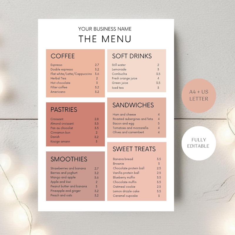 Coffee Shop Dessert Menu - Etsy