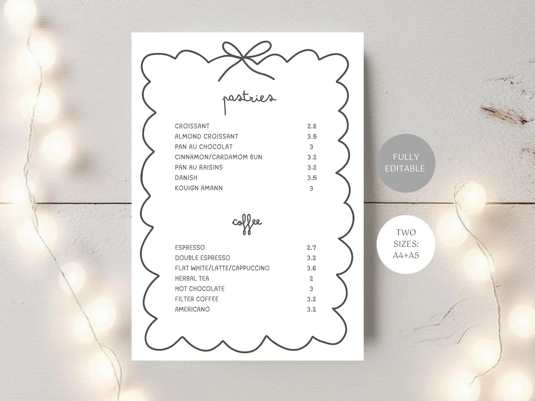 Cafe Bakery Menu Editable, Coffee + Pastries Menu Template, Neutral ...