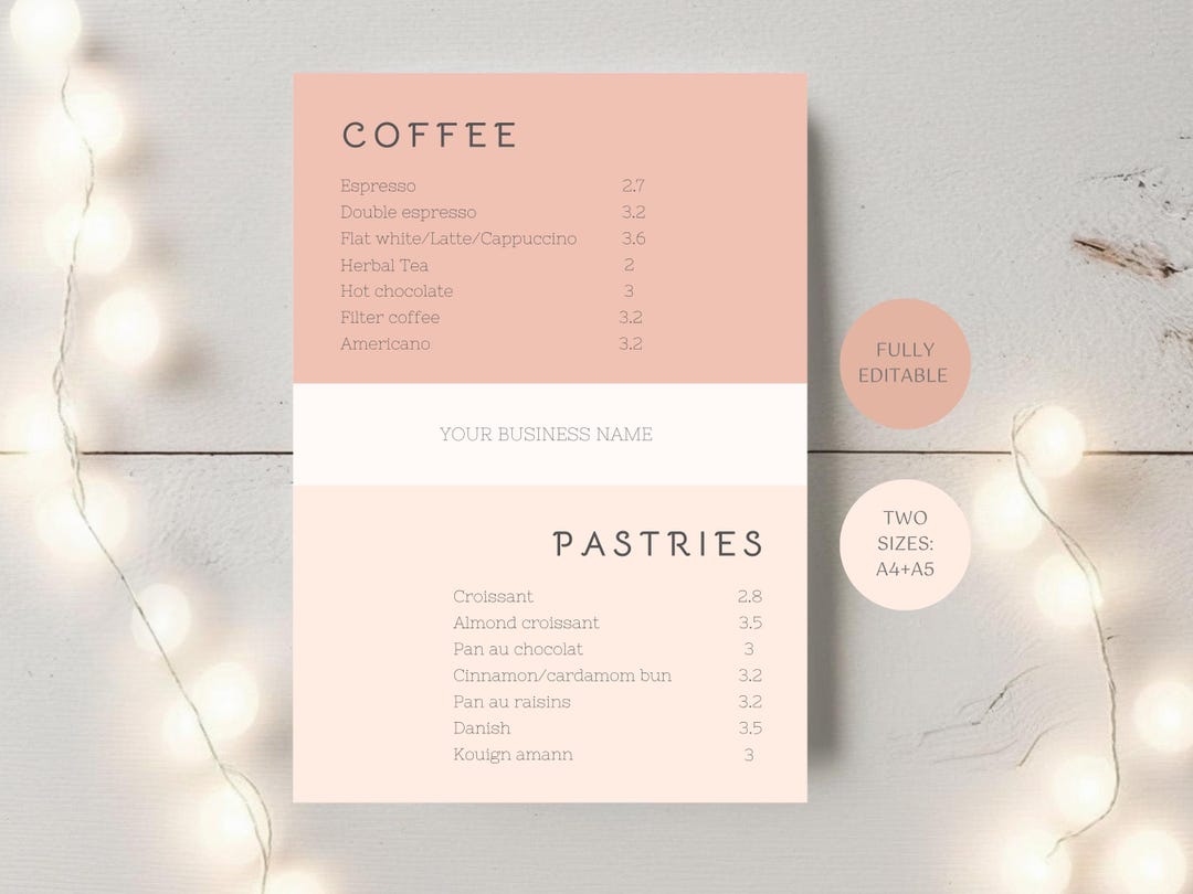 Cafe Bakery Menu Editable, Price List Template, Editable Pastries Cakes ...