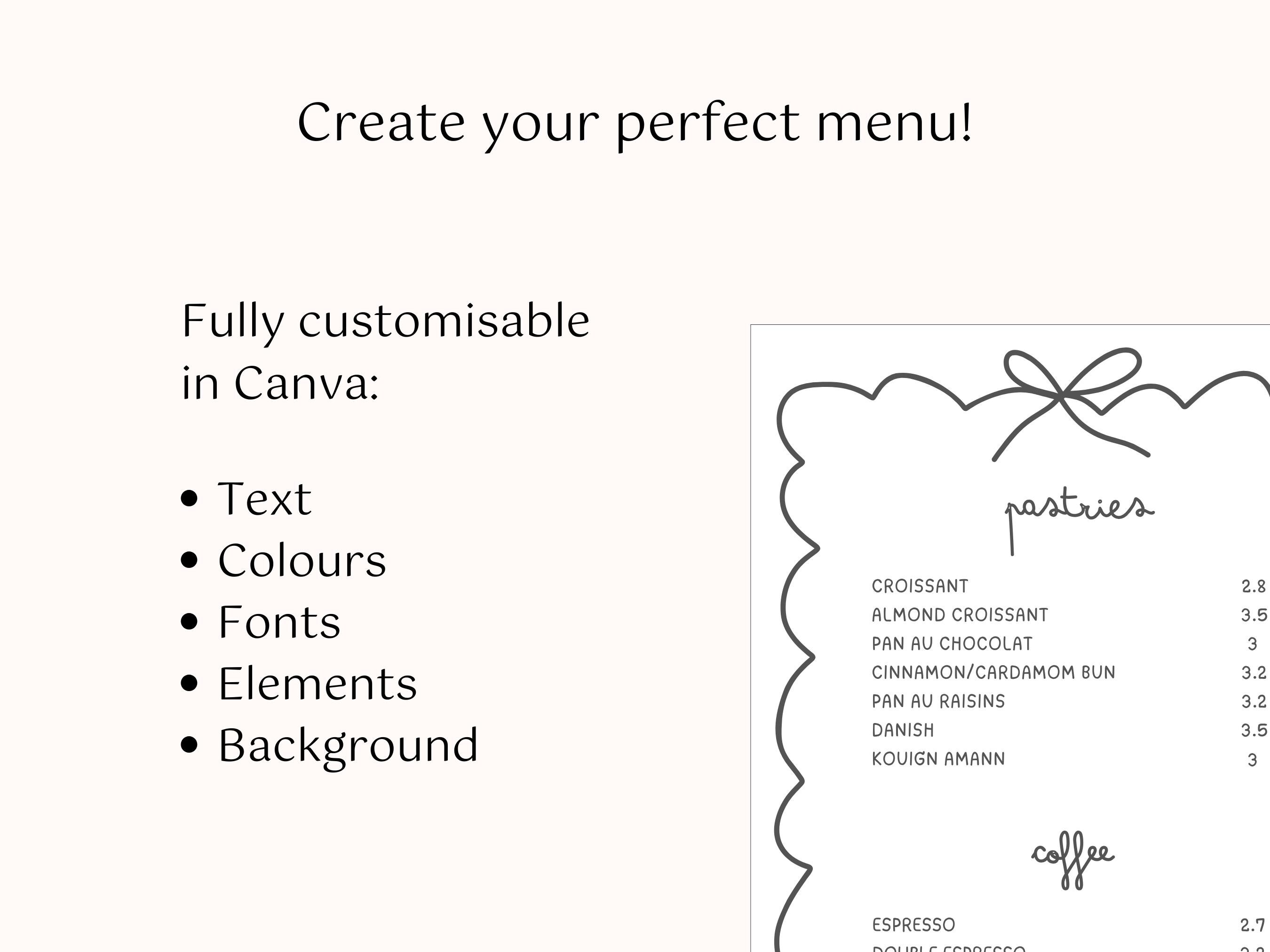 Cafe Bakery Menu Editable, Coffee + Pastries Menu Template, Neutral Colours Price List, Modern ...
