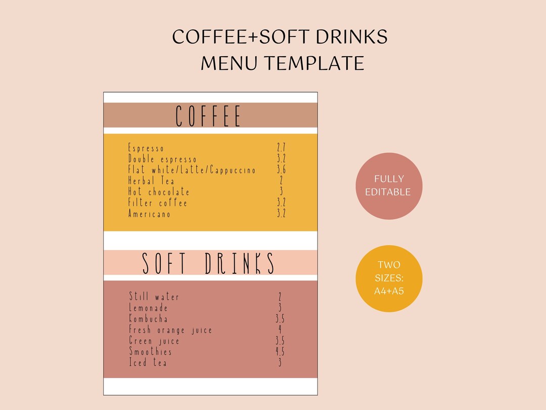 Cafe Menu Editable, Coffee Soft Drinks Menu Template, Vibrant Colours ...
