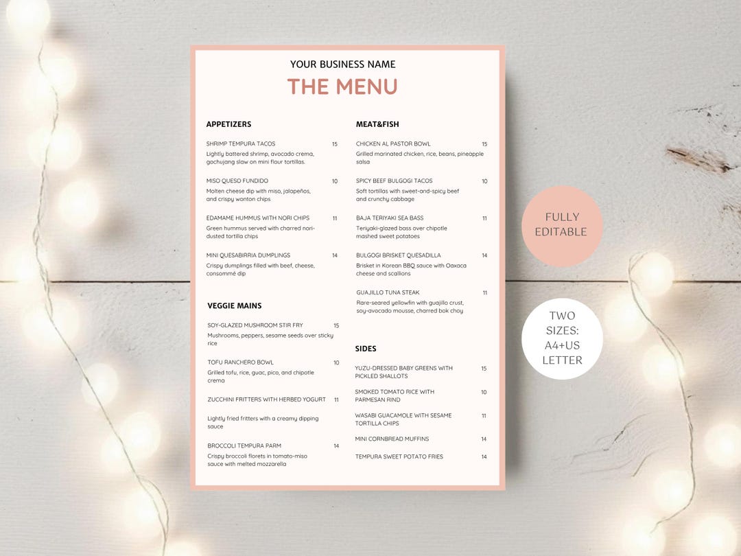 Rustic Restaurant Menu Template: Modern Minimalist Design (canva ...