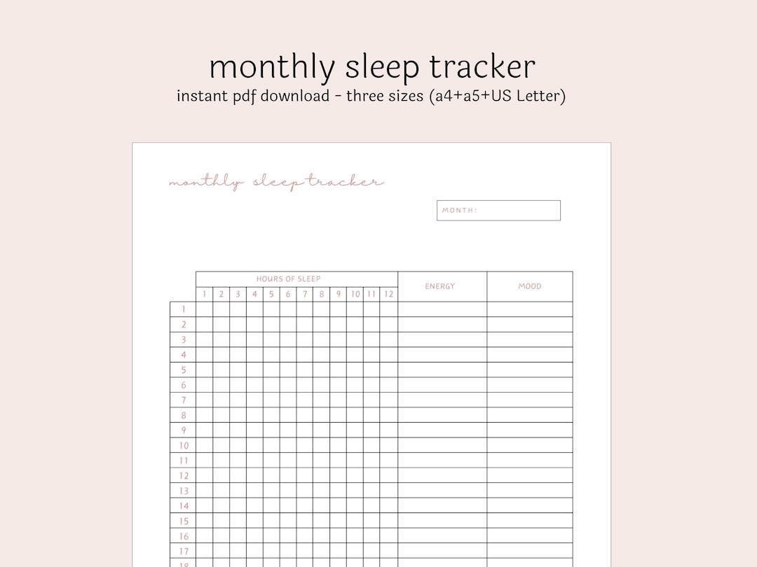 Monthly Sleep Tracker, Printable Energy Mood Sleep Log, Sleep Journal ...