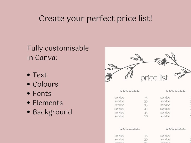 Price List Template, Elegant Floral Pricing Menu, Small Business ...