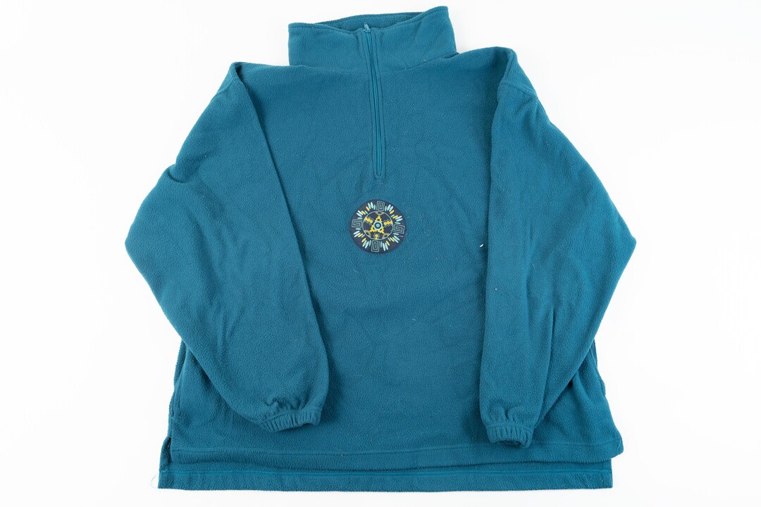 80s Vintage Polar Fleece Jumper Pullover Sweater Turquoise Crazy ...