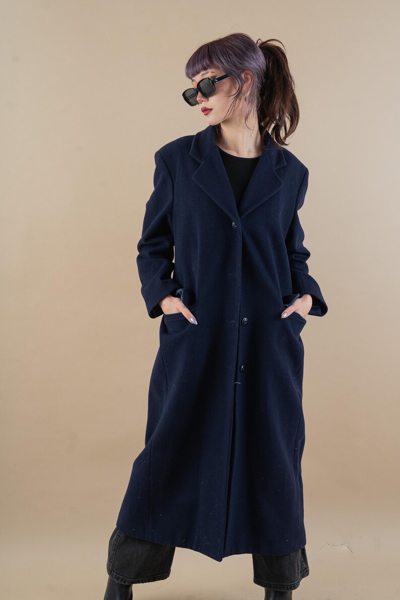 Vintage Wool Blend Coat Overcoat Navy Blue Size M 38 90s - Etsy