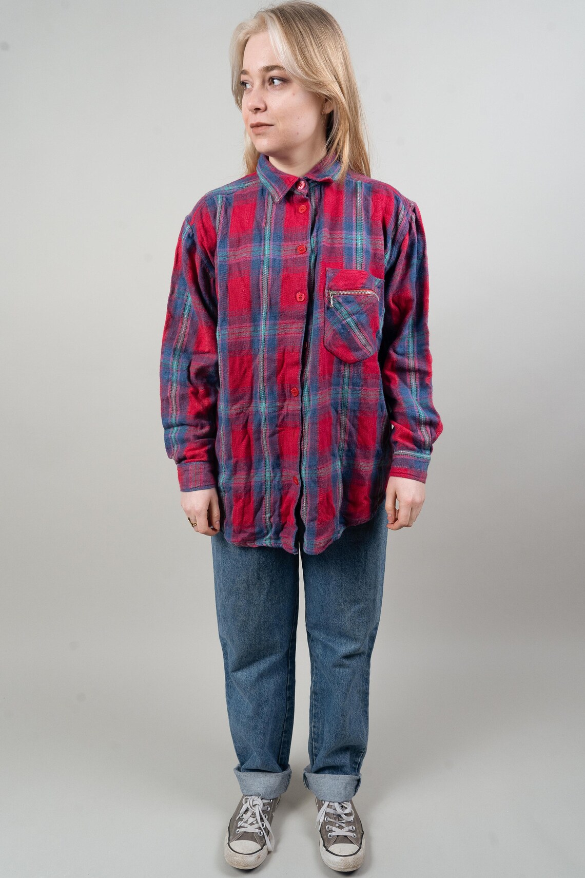 Vintage Flannel Shirt Red Lumberjack Shirt Check Pattern Size M 80s 90s ...