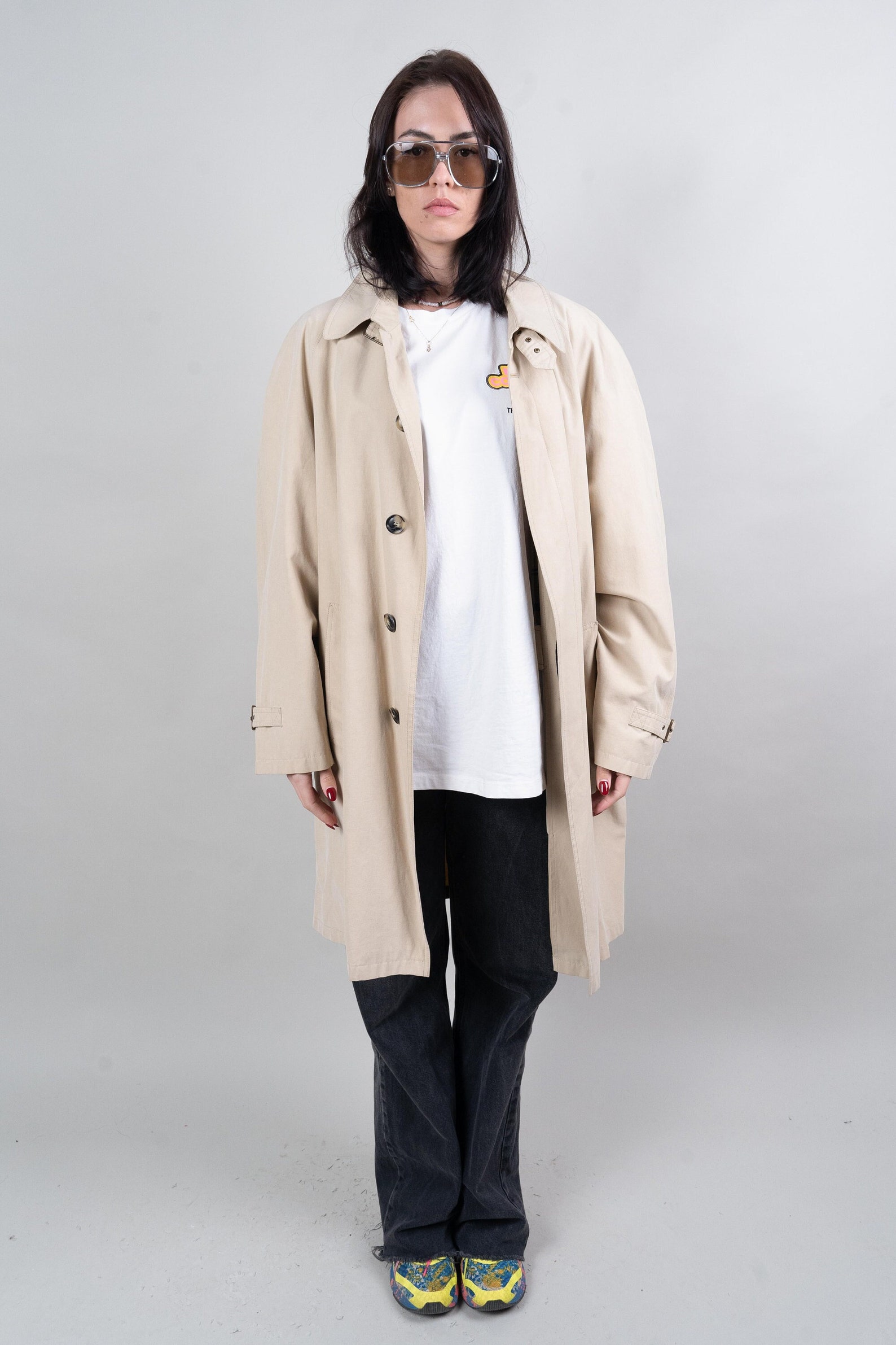 80s Vintage Beige Bugatti Trench Coat Basic Classic Coat Size L ...