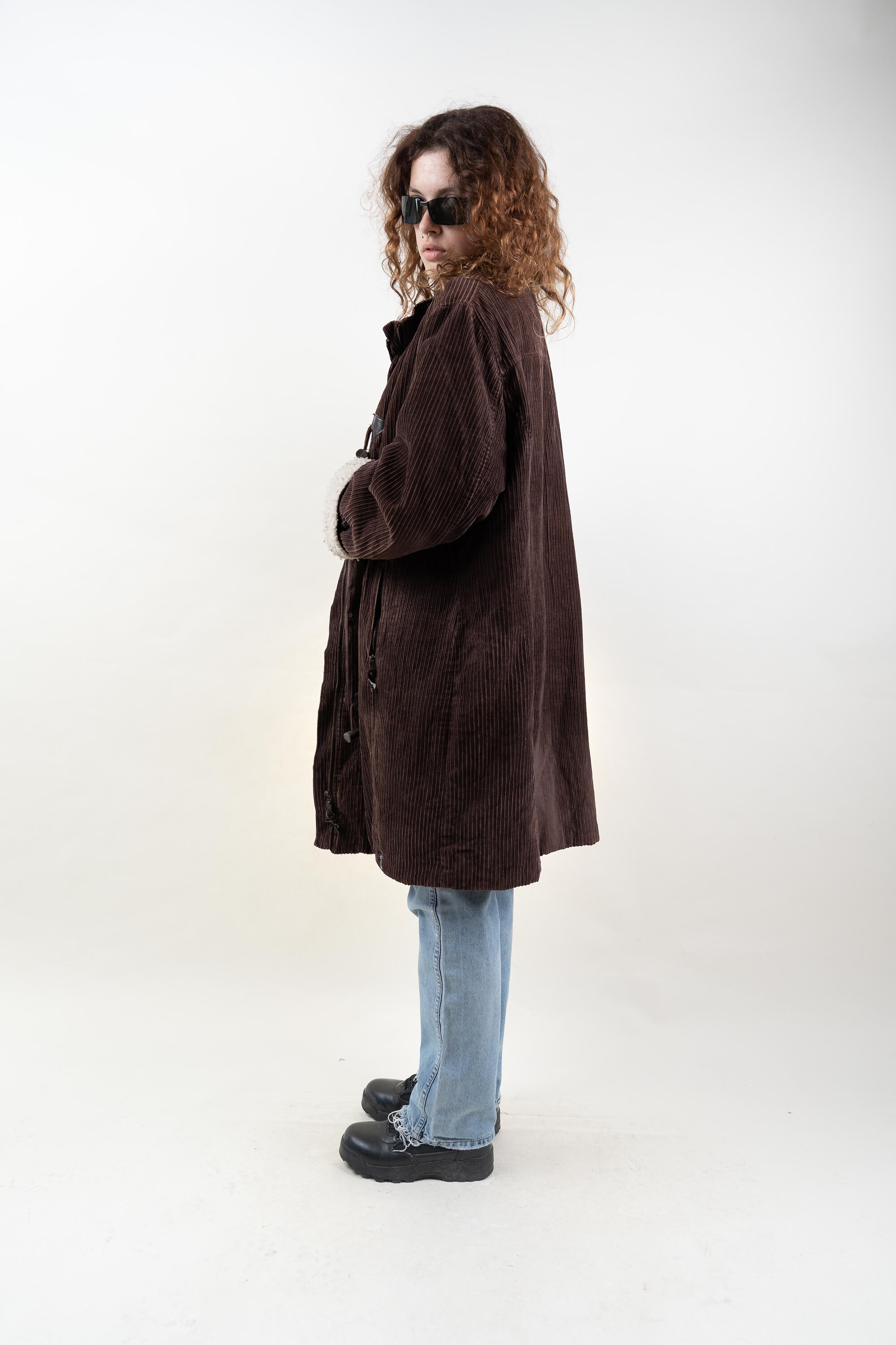 Vintage Corduroy Jacket Teddy Fur Sleeves Brown Jacket Vintage Parka ...