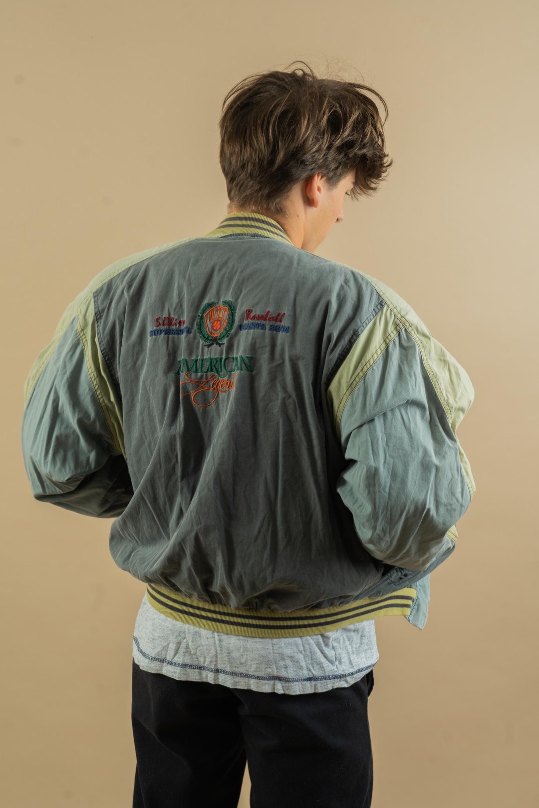 Vintage Bomber Jacket Reversible Inside Out Jacket Yellow Gray Baseball ...