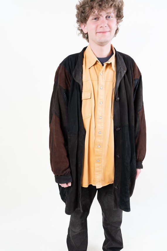 vintage leather parka distressed suede jacket brown o… - Gem