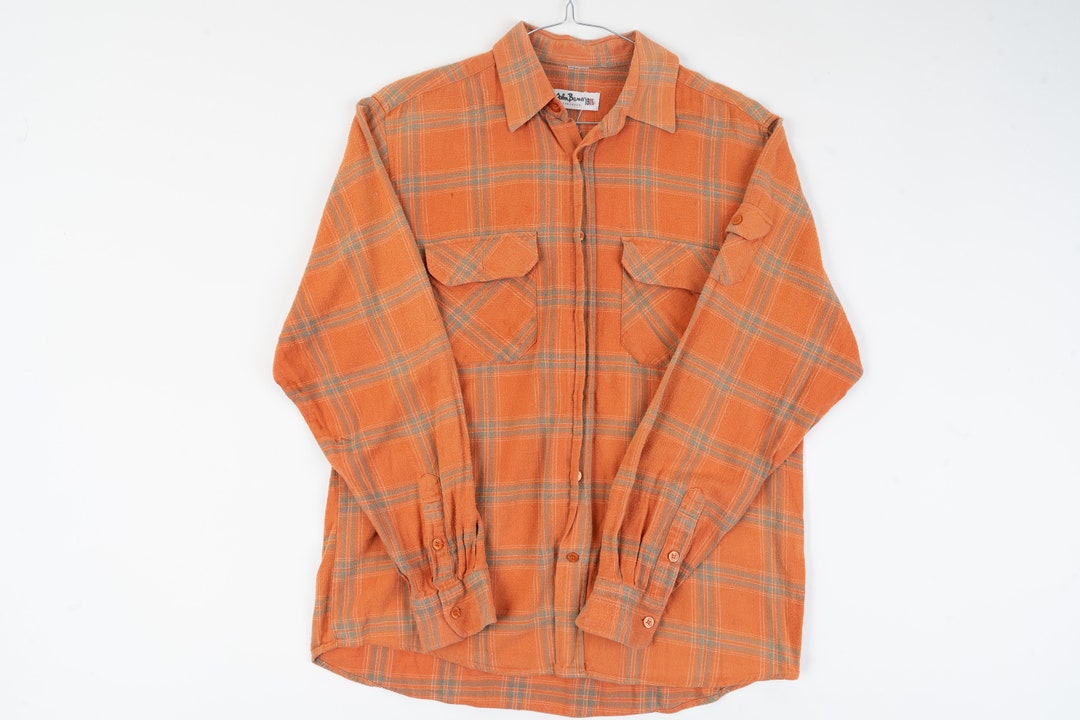 Vintage John Baner Lumberjack Shirt Orange Check Pattern Size L Hard ...