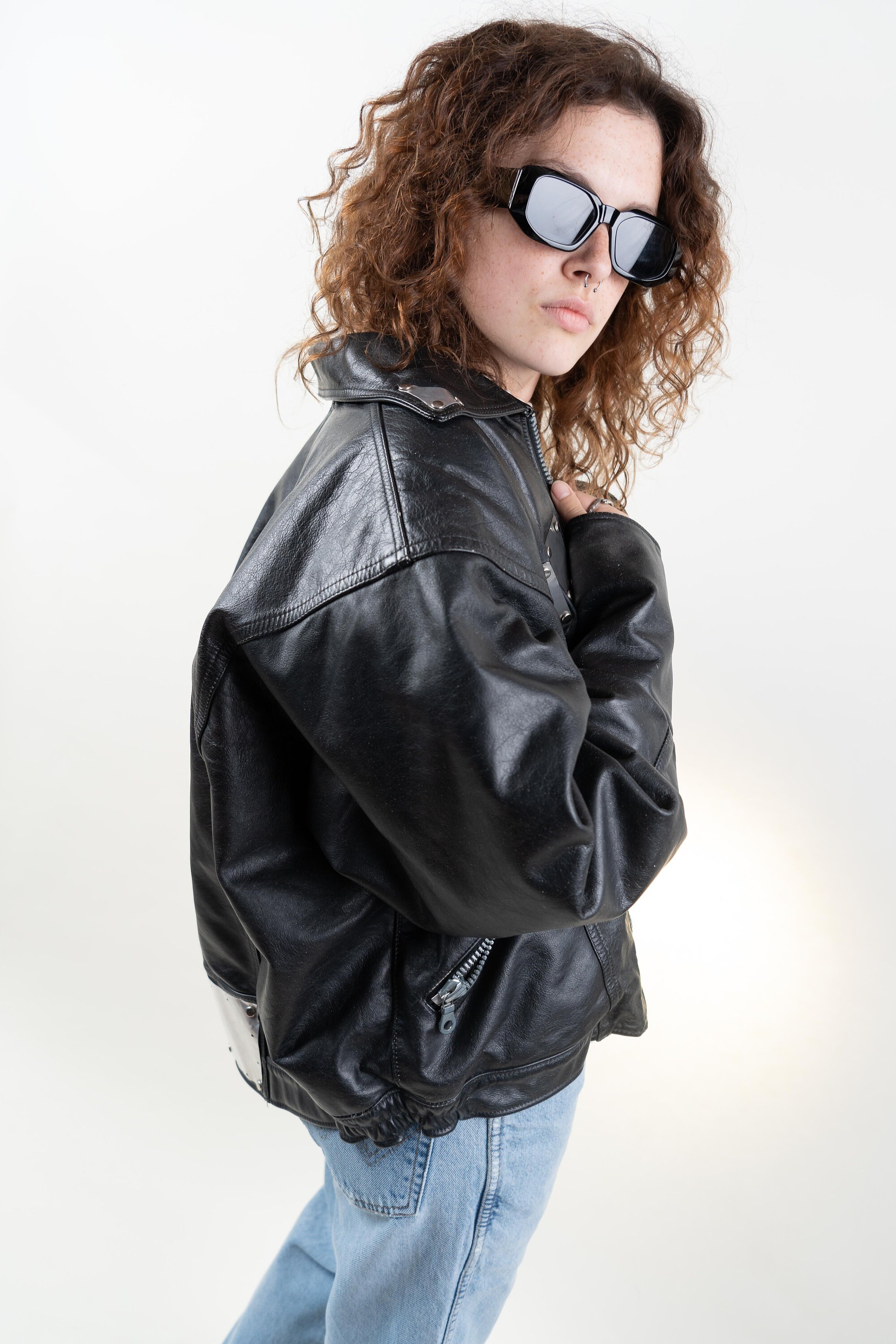 Black Vintage Leather Jacket | Classic Retro Style | Authentic 90s ...