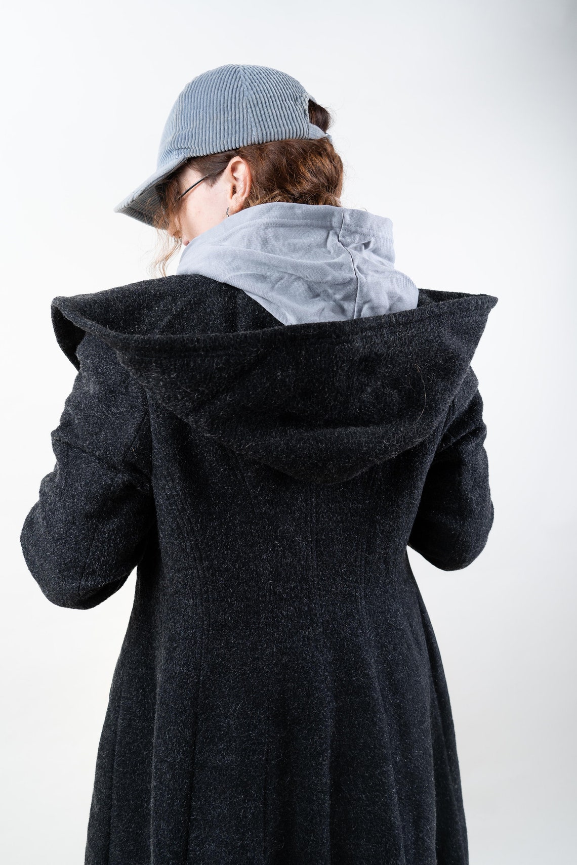 Vintage Wool Trench Coat Black Hooded Size S / Meter 80s 90s - Etsy