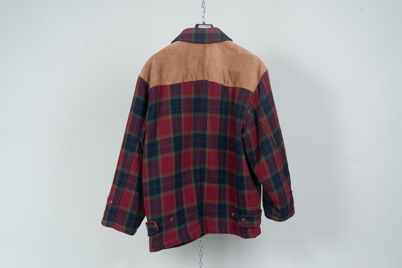 Vintage Barbour Jacket Size XL Check Pattern Lined Suede Leather Wool ...