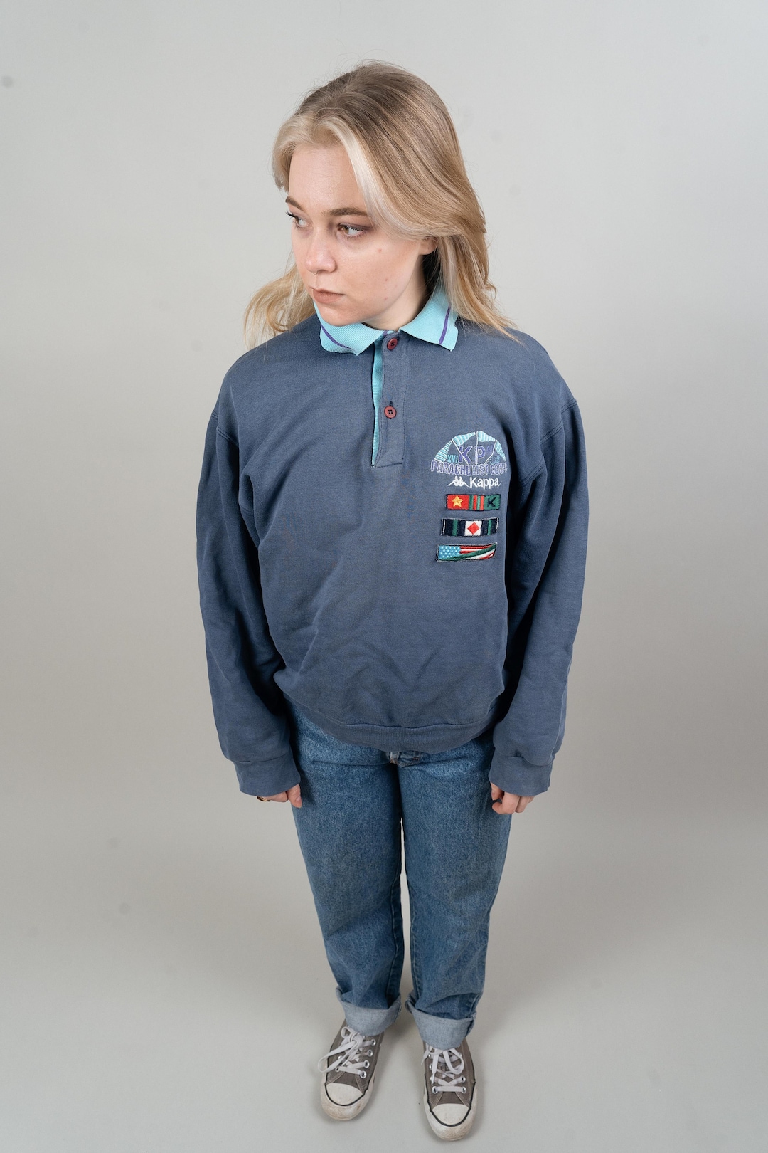 Vintage Kappa Sweatshirt 80s Hard Cotton Jumper Patches Blue Size M - Etsy