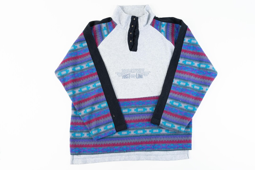 80s Vintage Fleece Jumper Pullover Sweater Gray Crazy Embroiled Details ...