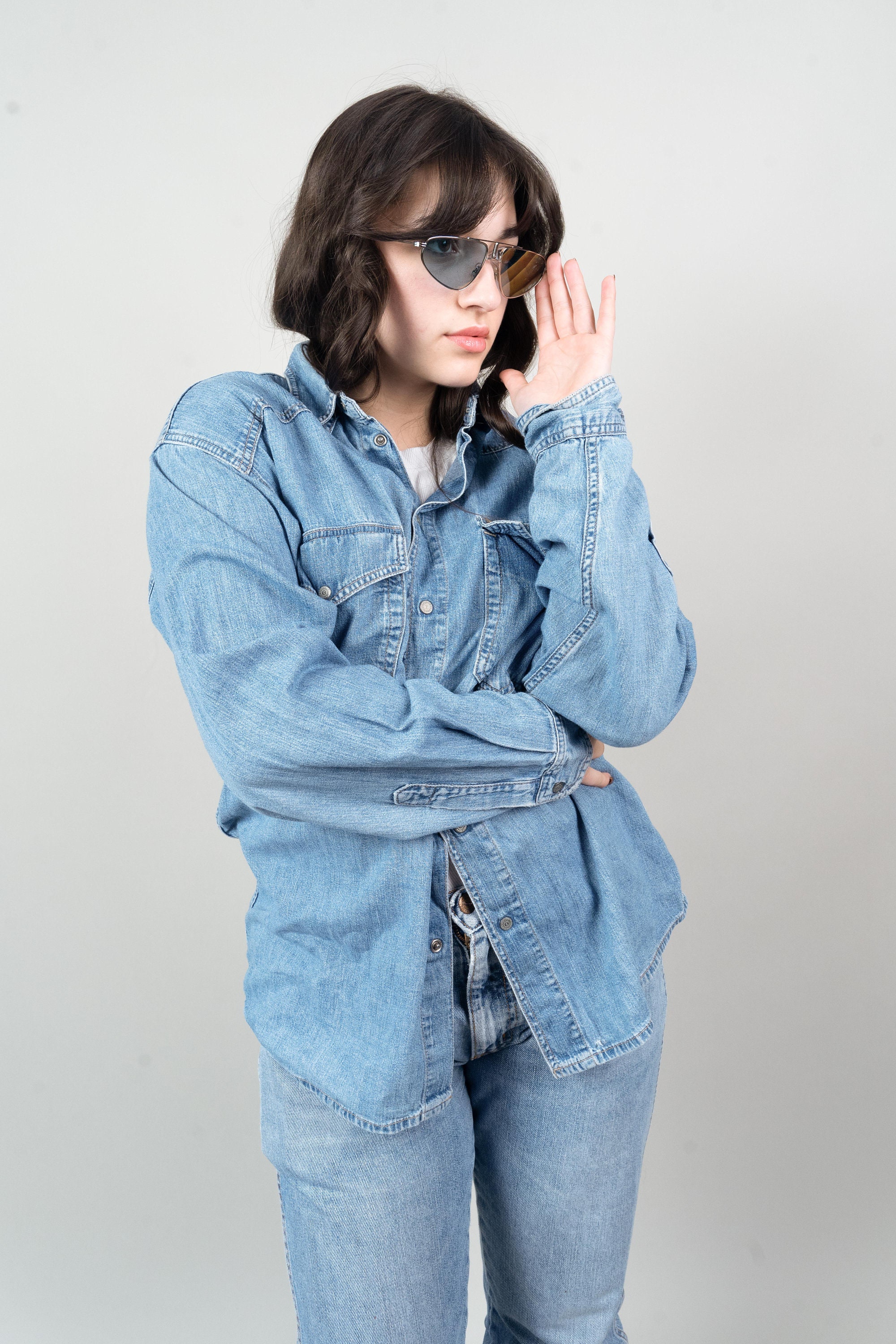 Vintage Mustang Denim Jeans Shirt Dark Blue Wash Gender Neutral Size L ...