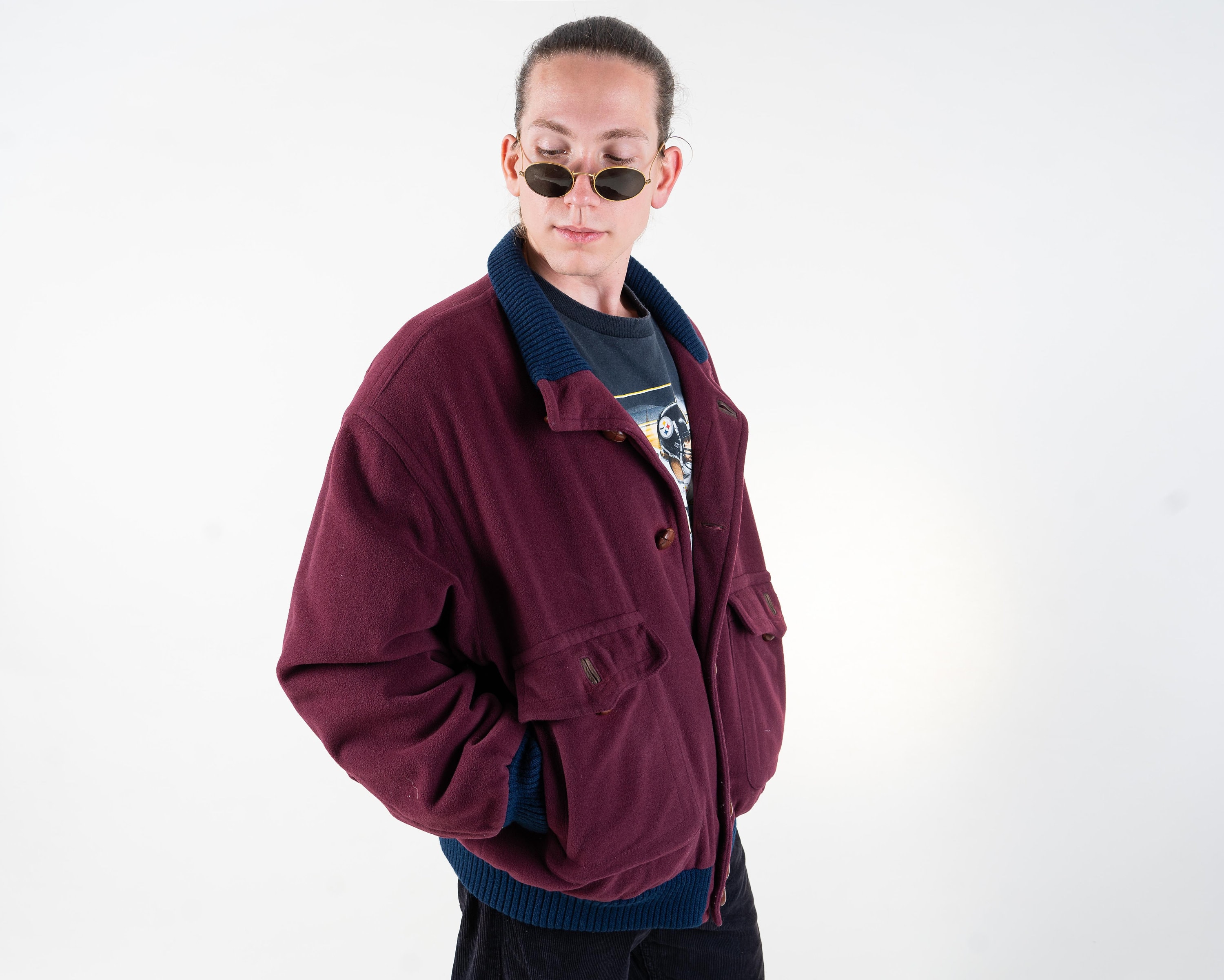 Hugo Boss Original 80s Vintage Cotton Bomber Jacket Size L Burgundy ...