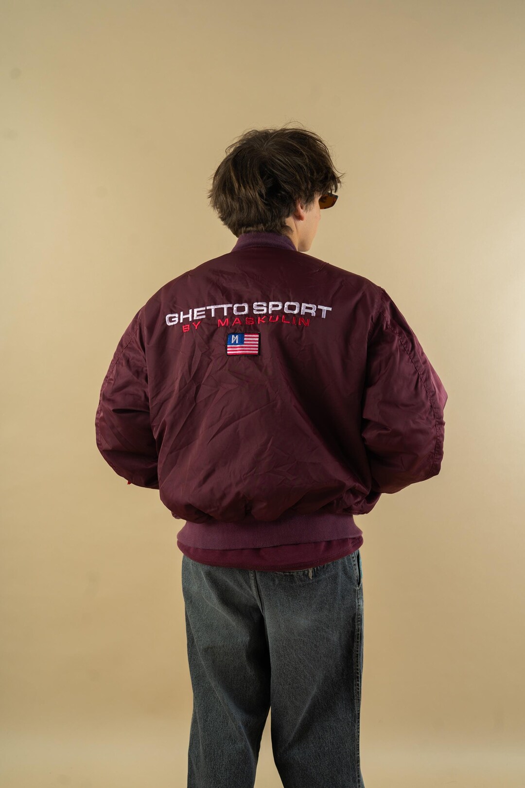 Ghetto Sport Original Y2k Vintage Cotton Bomber Jacket Size L Burgundy ...