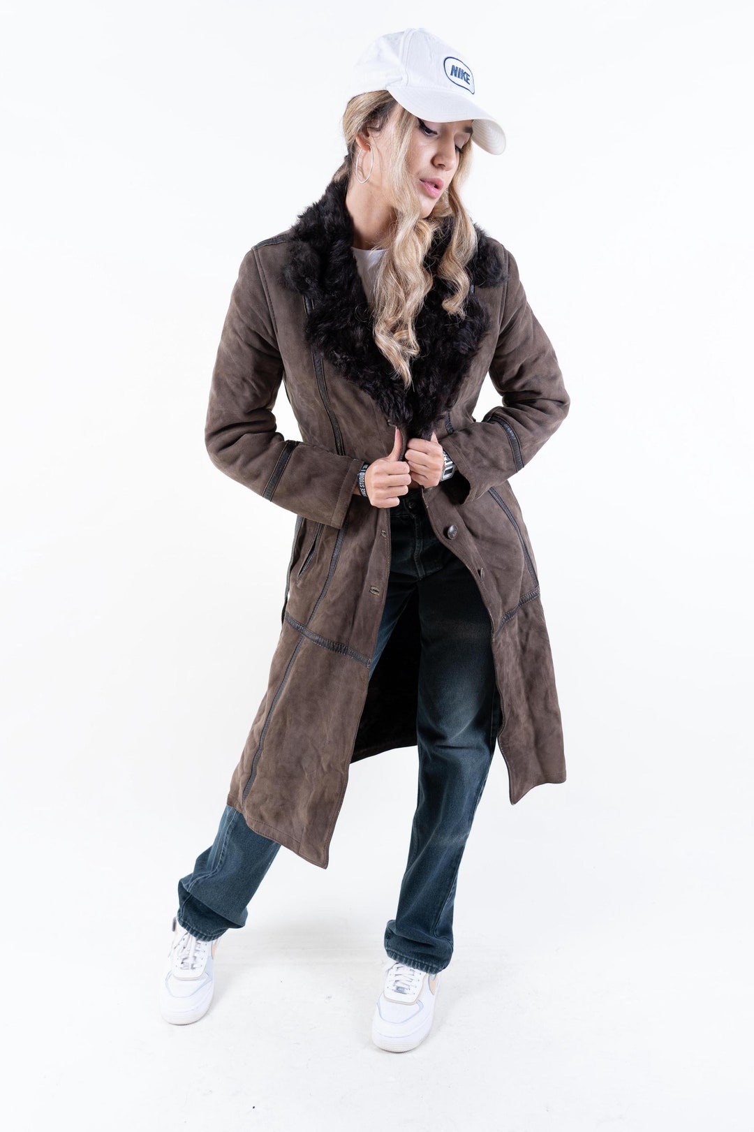 Vintage Leather Coat Suede Leather Coat Lined With Sheep Fur Lining ...