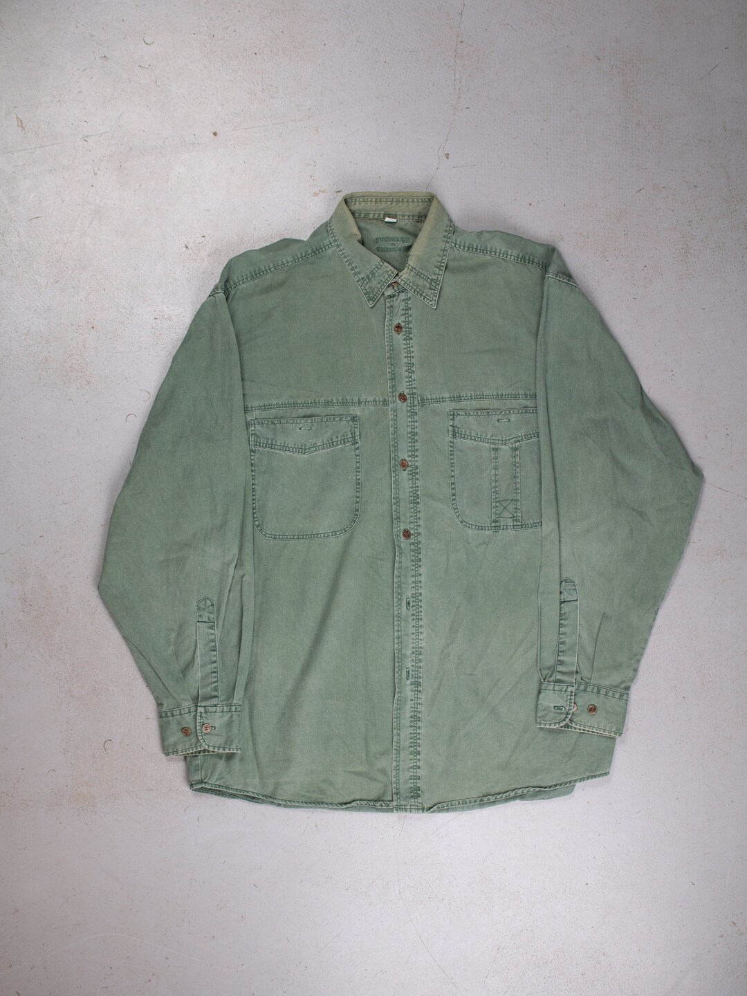 Vintage Hard Cotton Shirt Green Khaki Shirt Oversized Size M 80s 90s - Etsy